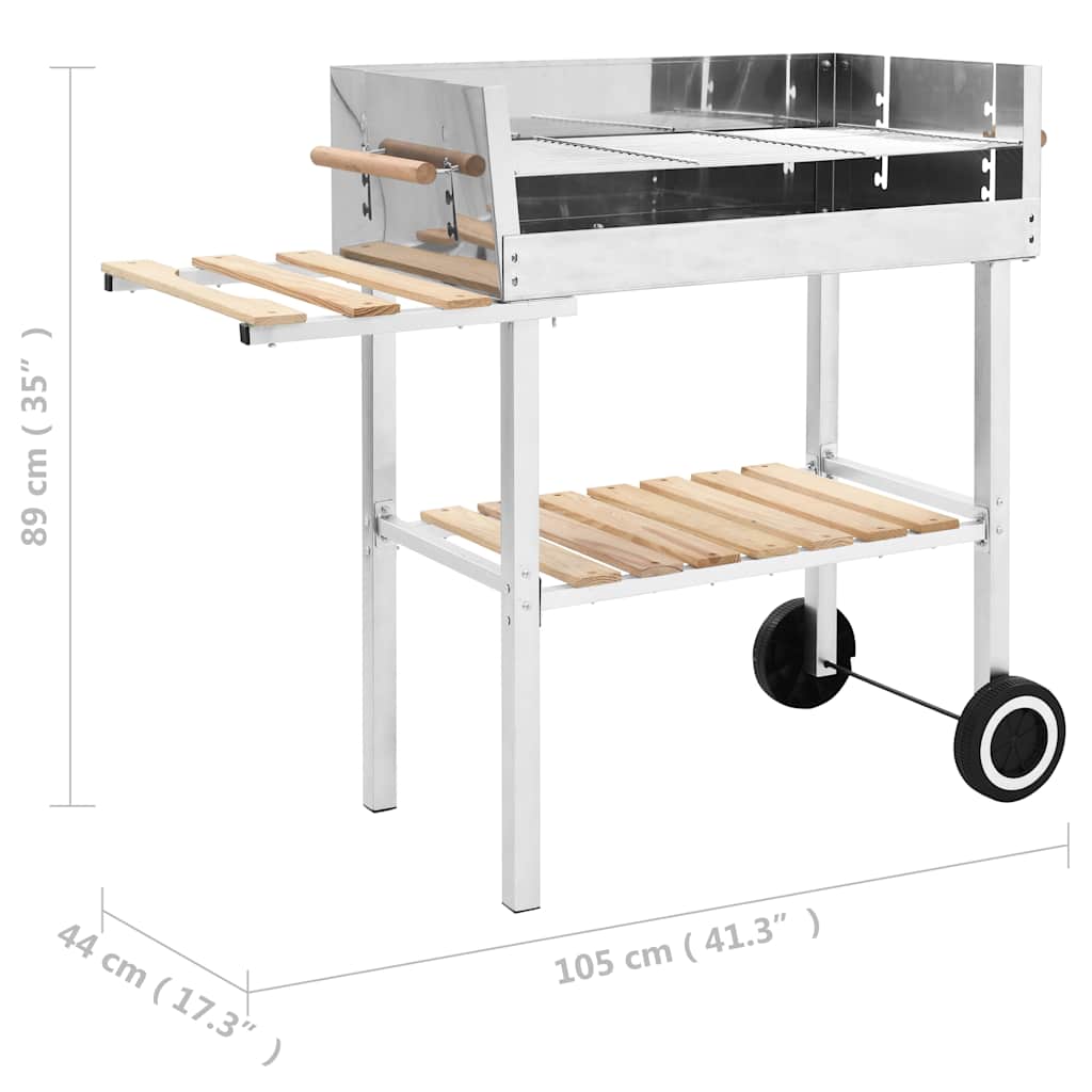 vidaXL XXL Trolley Charcoal BBQ Grill Stainless Steel with 2 Shelves ...