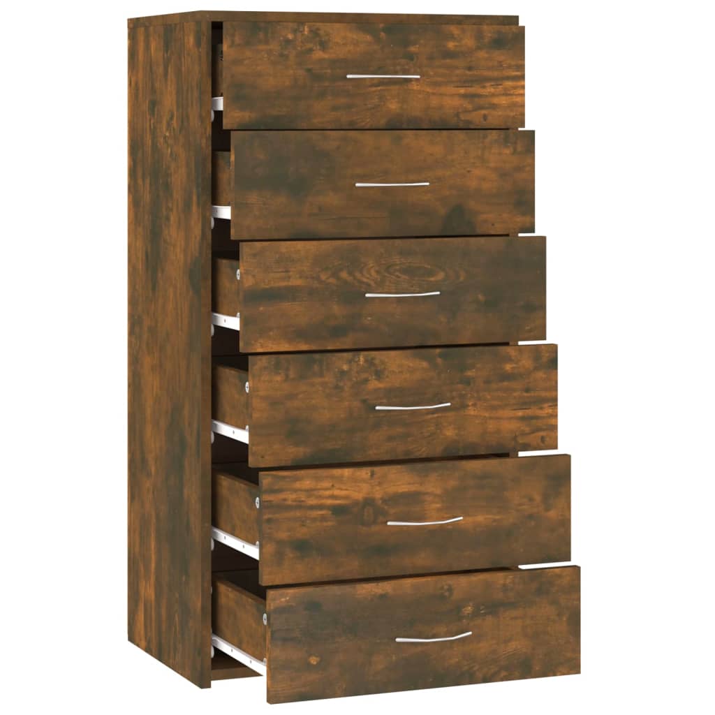 vidaXL Sideboard with 6 Drawers Smoked Oak 50x34x96 cm Engineered Wood ...
