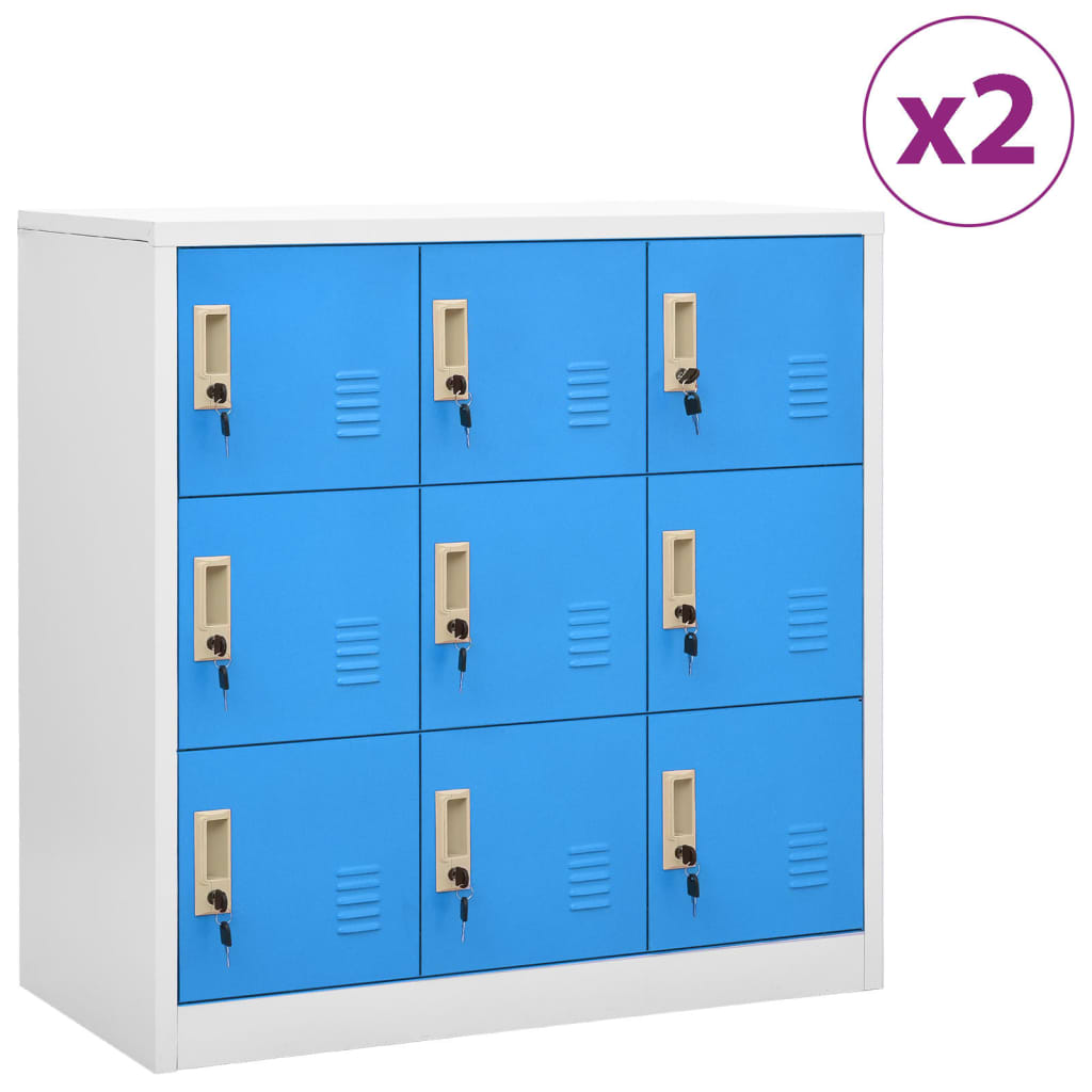 vidaXL Locker Cabinets 2 pcs Light Grey and Blue 90x45x92.5 cm Steel ...