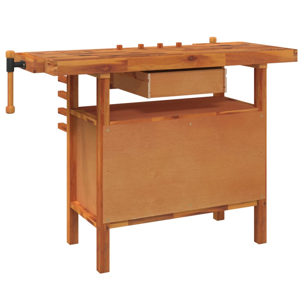 vidaXL Workbench with Drawer and Vices 124x52x83 cm Solid Wood Acacia ...