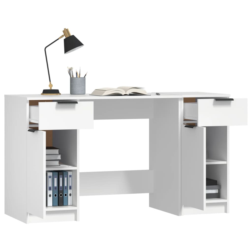 vidaXL Desk with Side Cabinet White Engineered Wood | vidaXL.com.au