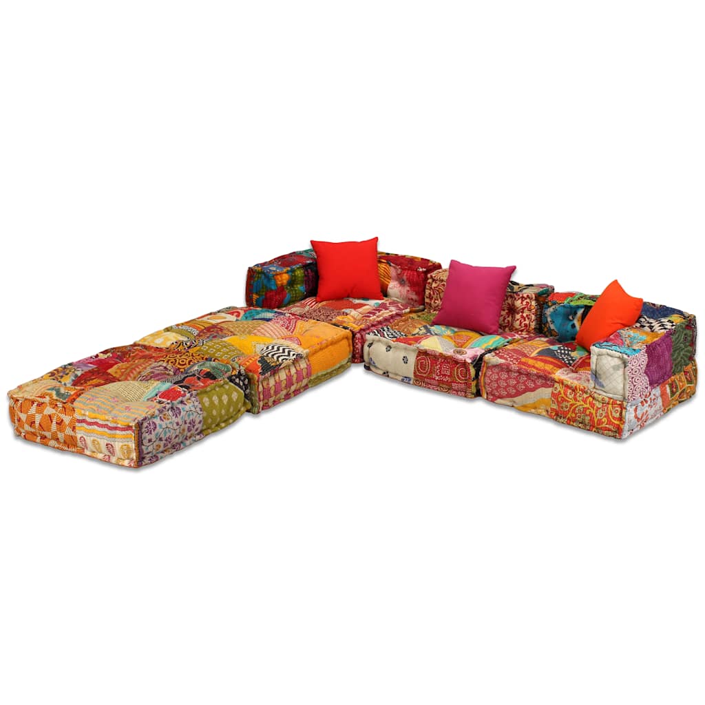 vidaXL 3-Seater Modular Pouffe Patchwork Fabric | vidaXL.com.au