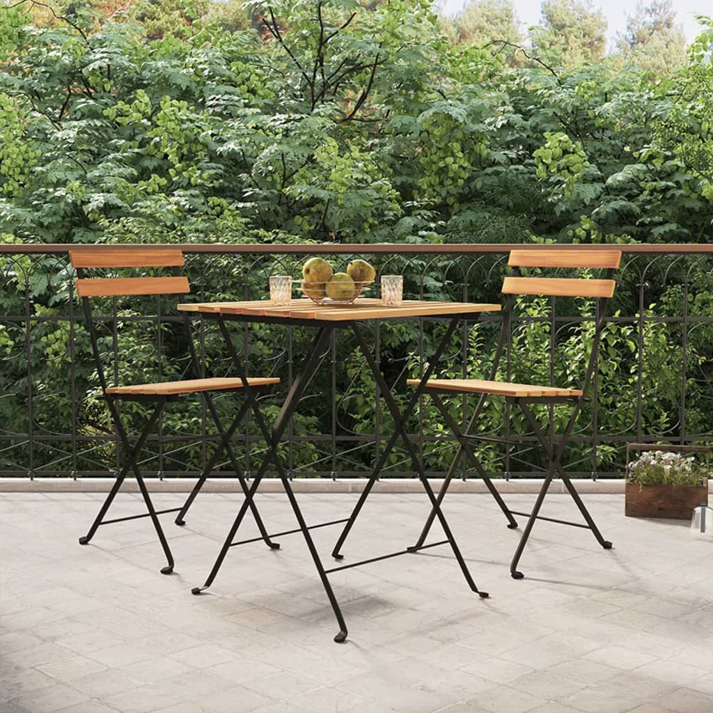 vidaXL Folding Bistro Chair | Set of 2 | Natural Teak | Solid teak wood ...