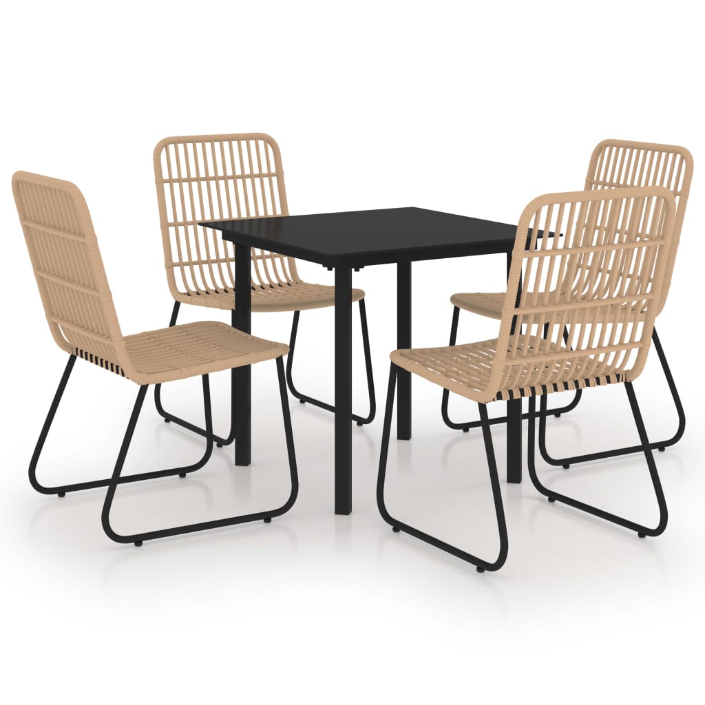 vidaXL Dining Set | Oak and Black | Poly rattan, powder-coated steel ...